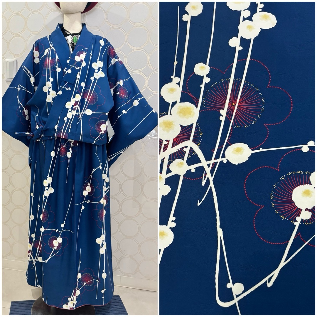 着物リメイク 青 梅 ショート丈羽織 ロングスカートの通販 by ち 着物リメイク 青 梅 ショート丈羽織 ロングスカートの通販 by ち