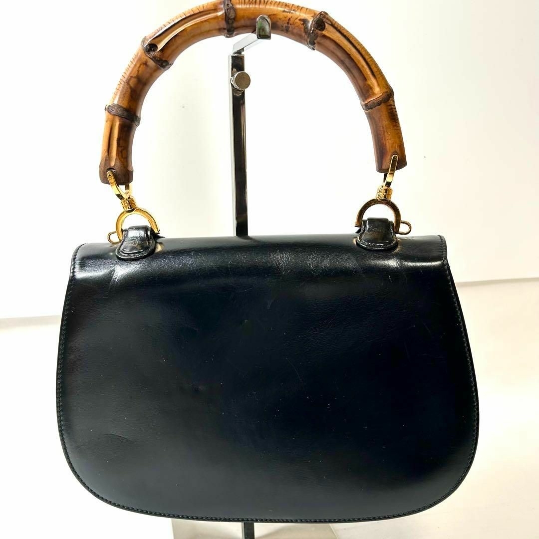 GUCCI - グッチ バンブー ハンドバッグ ブラック ミラー付きの GUCCI - グッチ バンブー ハンドバッグ ブラック ミラー付きの