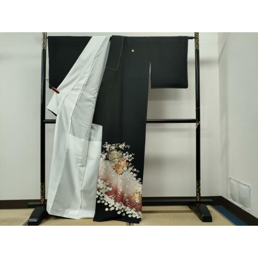 平和屋着物□豪華黒留袖 雪輪御所車枝花文 暈し染め 金彩 正絹 平和屋着物□豪華黒留袖 雪輪御所車枝花文 暈し染め 金彩 正絹