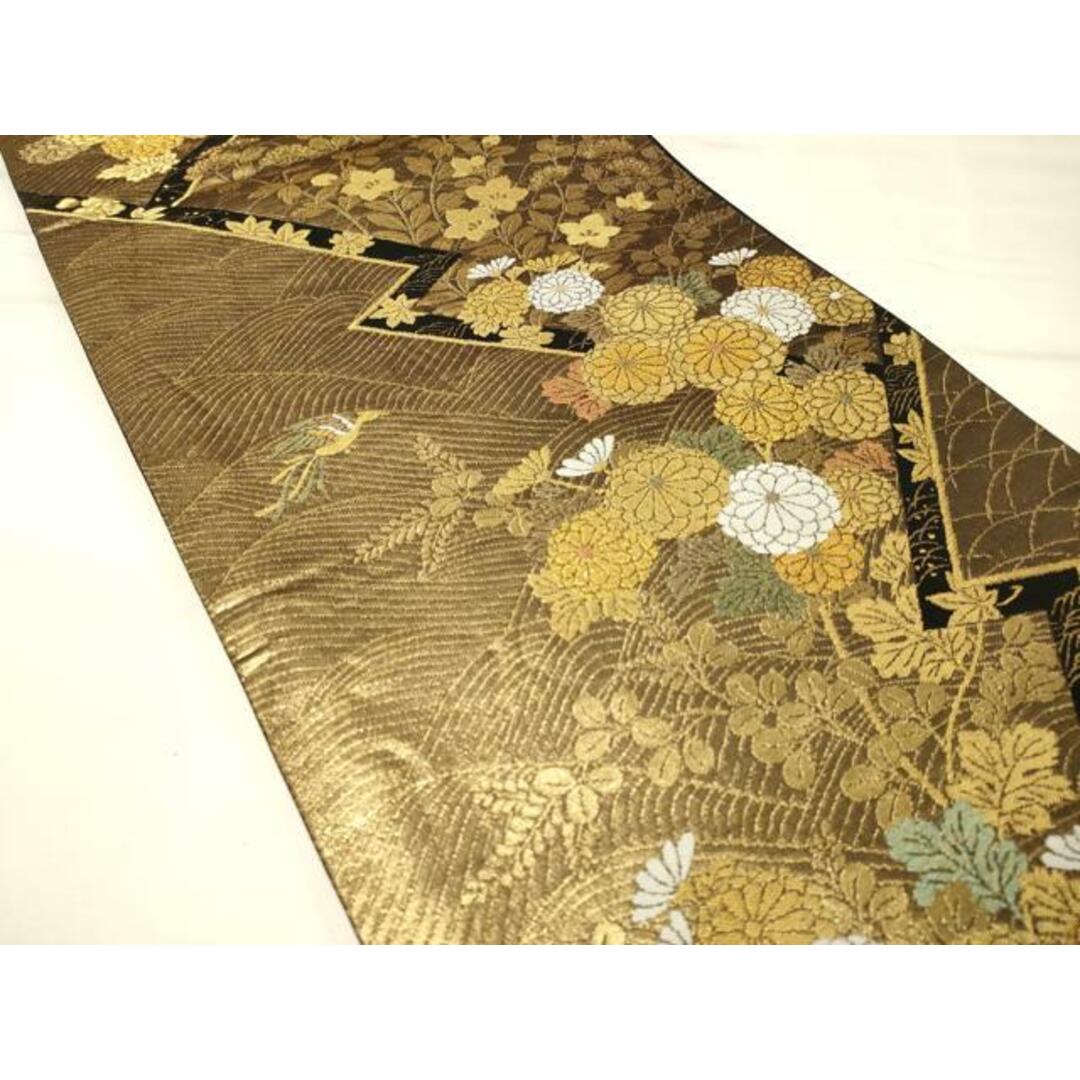 平和屋着物◎六通柄袋帯 流水花鳥文 黒地 金糸 引箔 正絹 逸品 平和屋着物◎六通柄袋帯 流水花鳥文 黒地 金糸 引箔 正絹 逸品