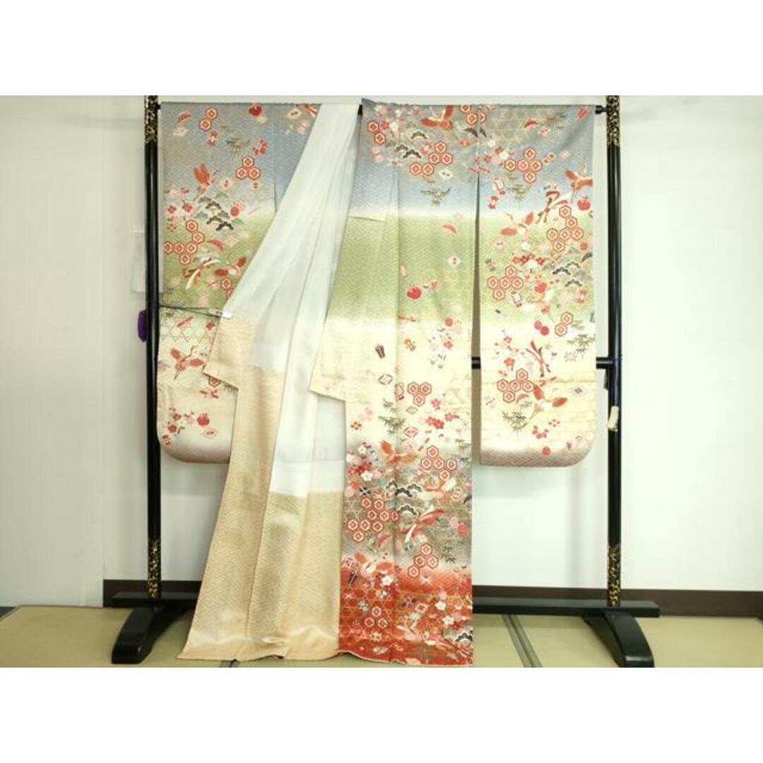 平和屋着物□豪華振袖 駒刺繍 飛鶴吉祥花文 暈し染め 金彩 正絹 平和屋着物□豪華振袖 駒刺繍 飛鶴吉祥花文 暈し染め 金彩 正絹