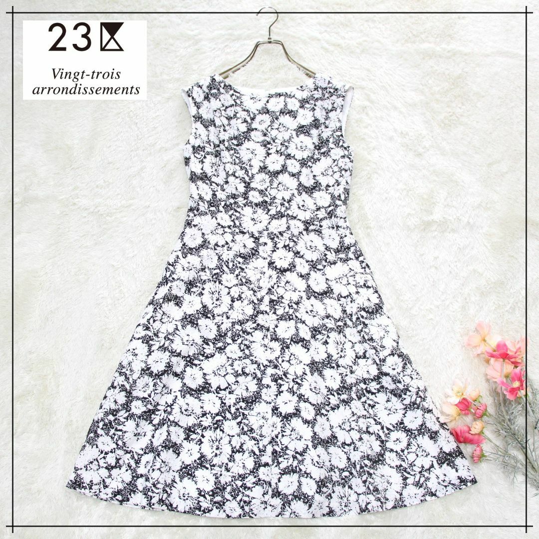 23区 - 美品 23区 ワンピース 花柄 刺繍 38 M 白 黒の通販 by 23区 - 美品 23区 ワンピース 花柄 刺繍 38 M 白 黒の通販 by