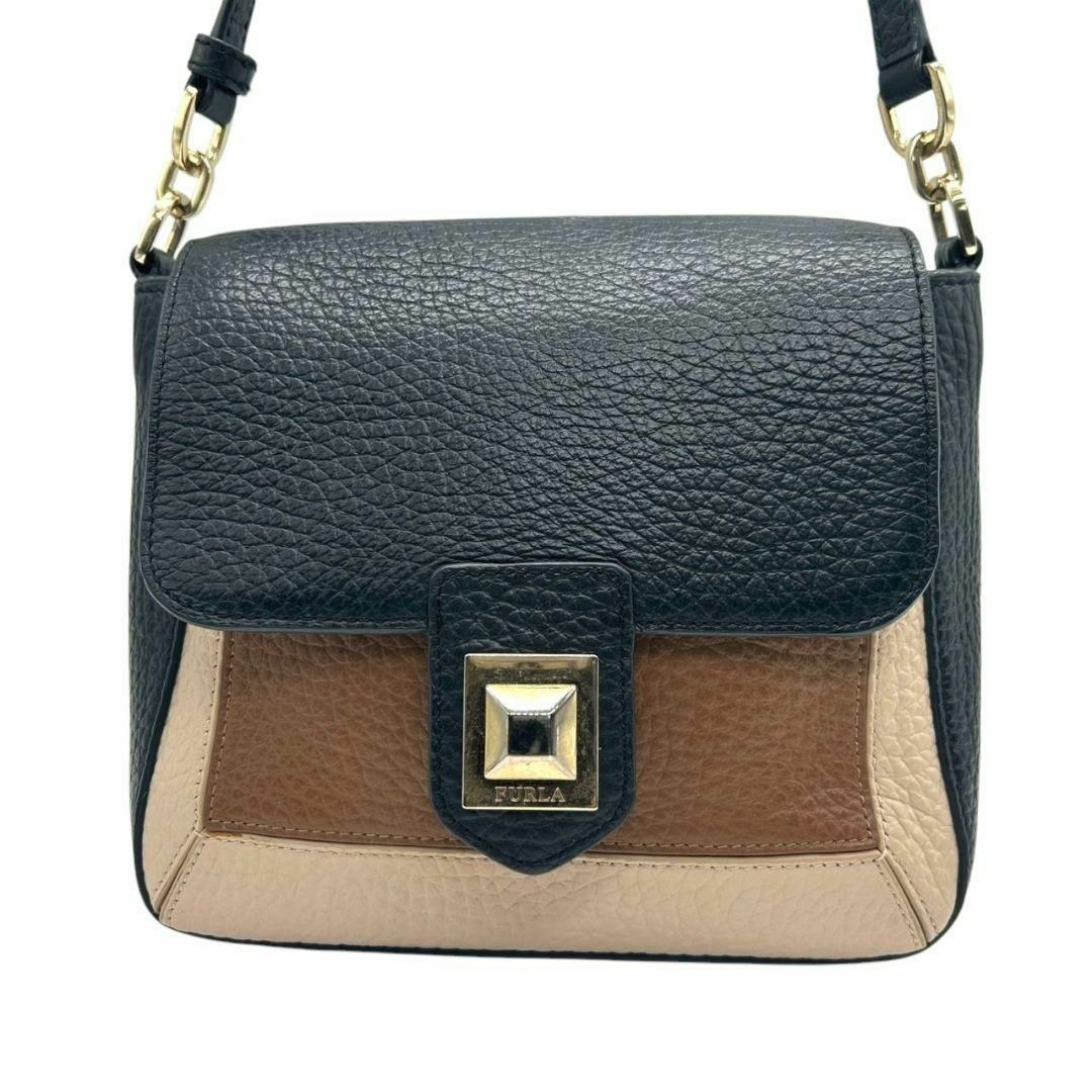 FURLA - フルラ ショルダーバッグ 黒 レザー バイカラー FURLA - フルラ ショルダーバッグ 黒 レザー バイカラー