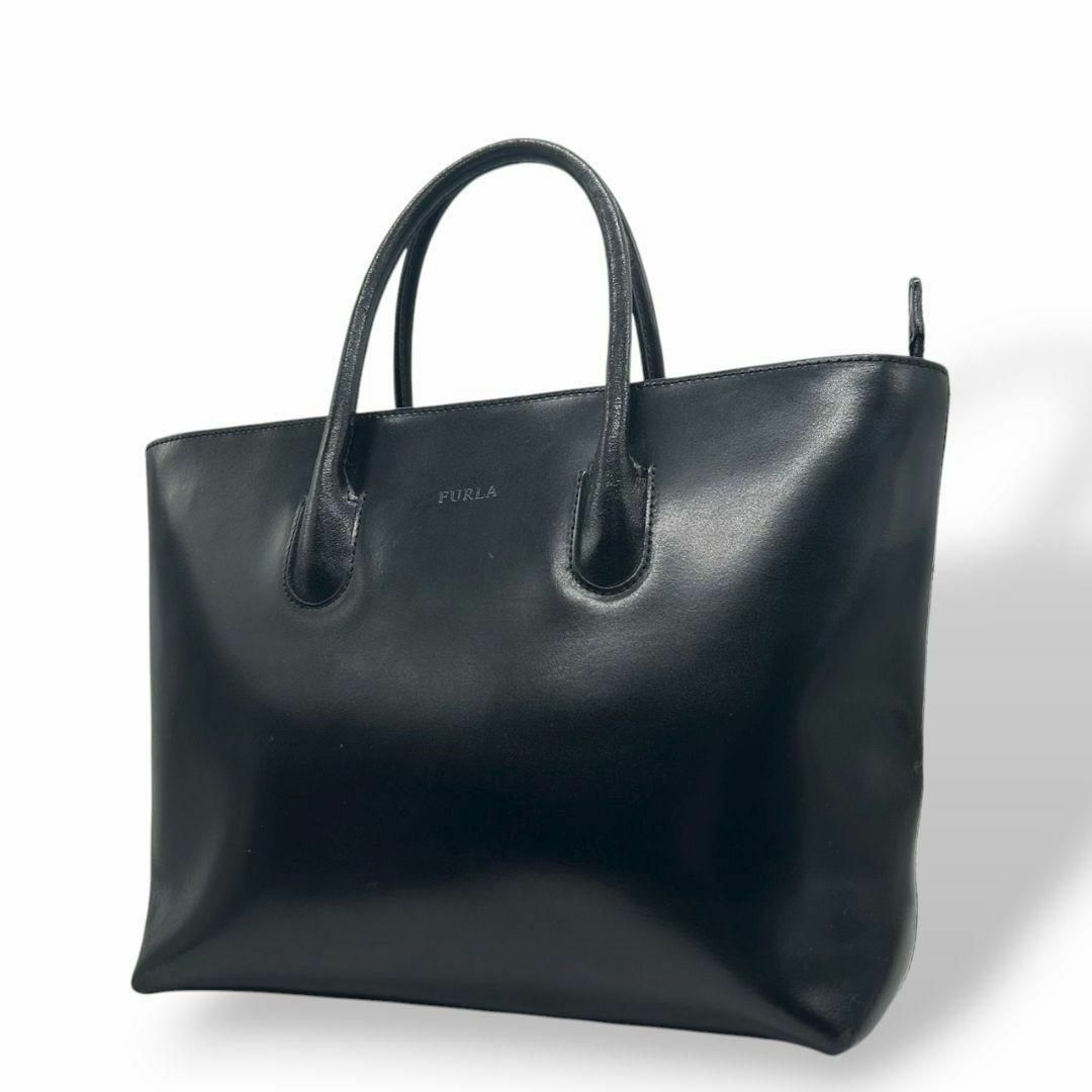 FURLA - フルラ ハンドバッグ ビジネス 黒 レザー A4収納 金具 FURLA - フルラ ハンドバッグ ビジネス 黒 レザー A4収納 金具