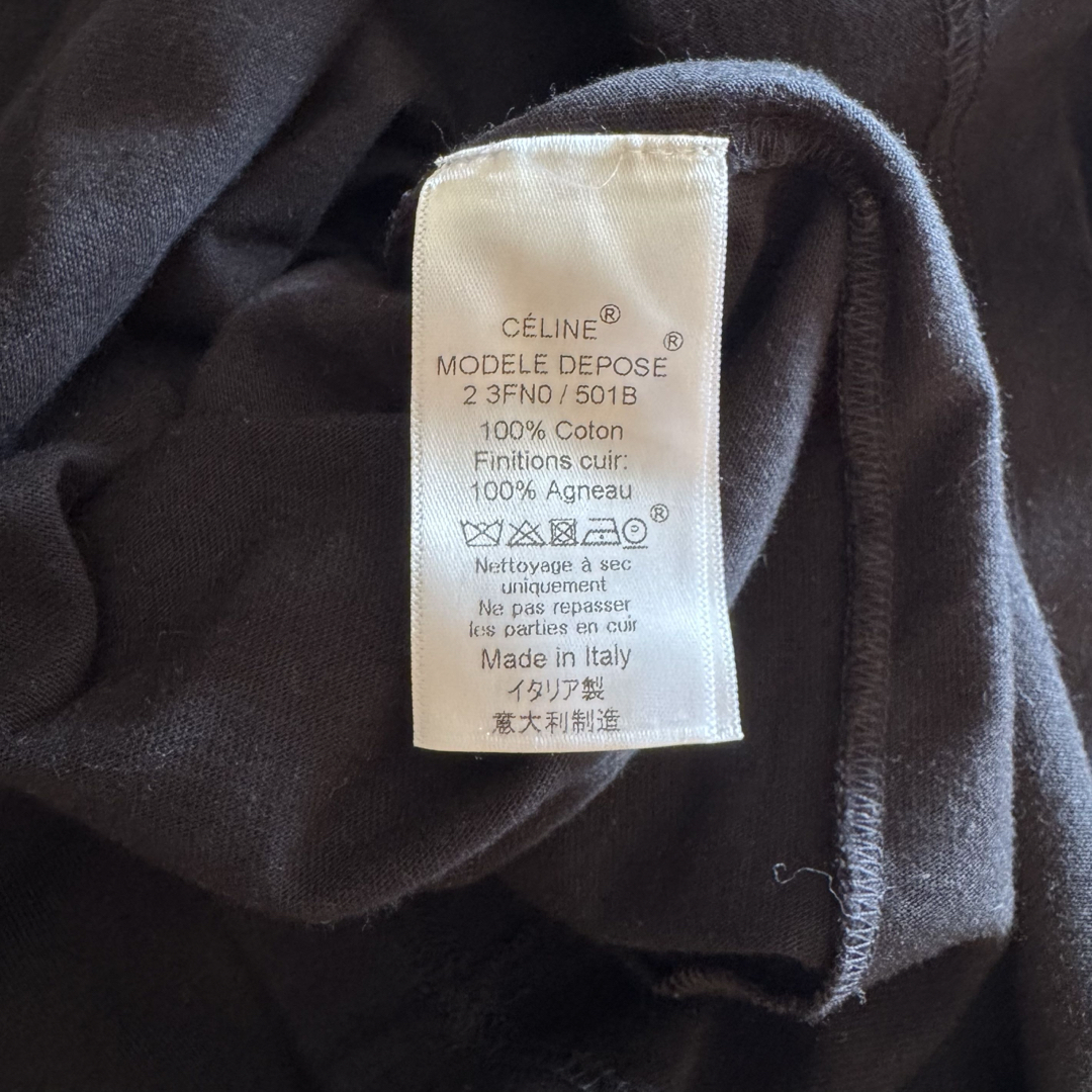 CELINE - CELINE セリーヌ レザーパイピング マントTシャツの CELINE - CELINE セリーヌ レザーパイピング マントTシャツの