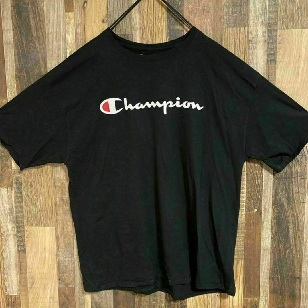 Champion - チャンピオン メンズ 半袖 Tシャツ ブラックロゴ 黒 Champion - チャンピオン メンズ 半袖 Tシャツ ブラックロゴ 黒