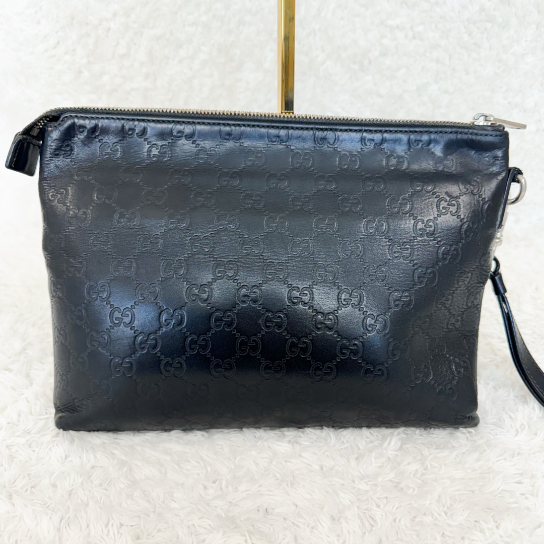 GUCCI - グッチ クラッチバッグ グッチシマ レザー 黒 GG 473881 GUCCI - グッチ クラッチバッグ グッチシマ レザー 黒 GG 473881