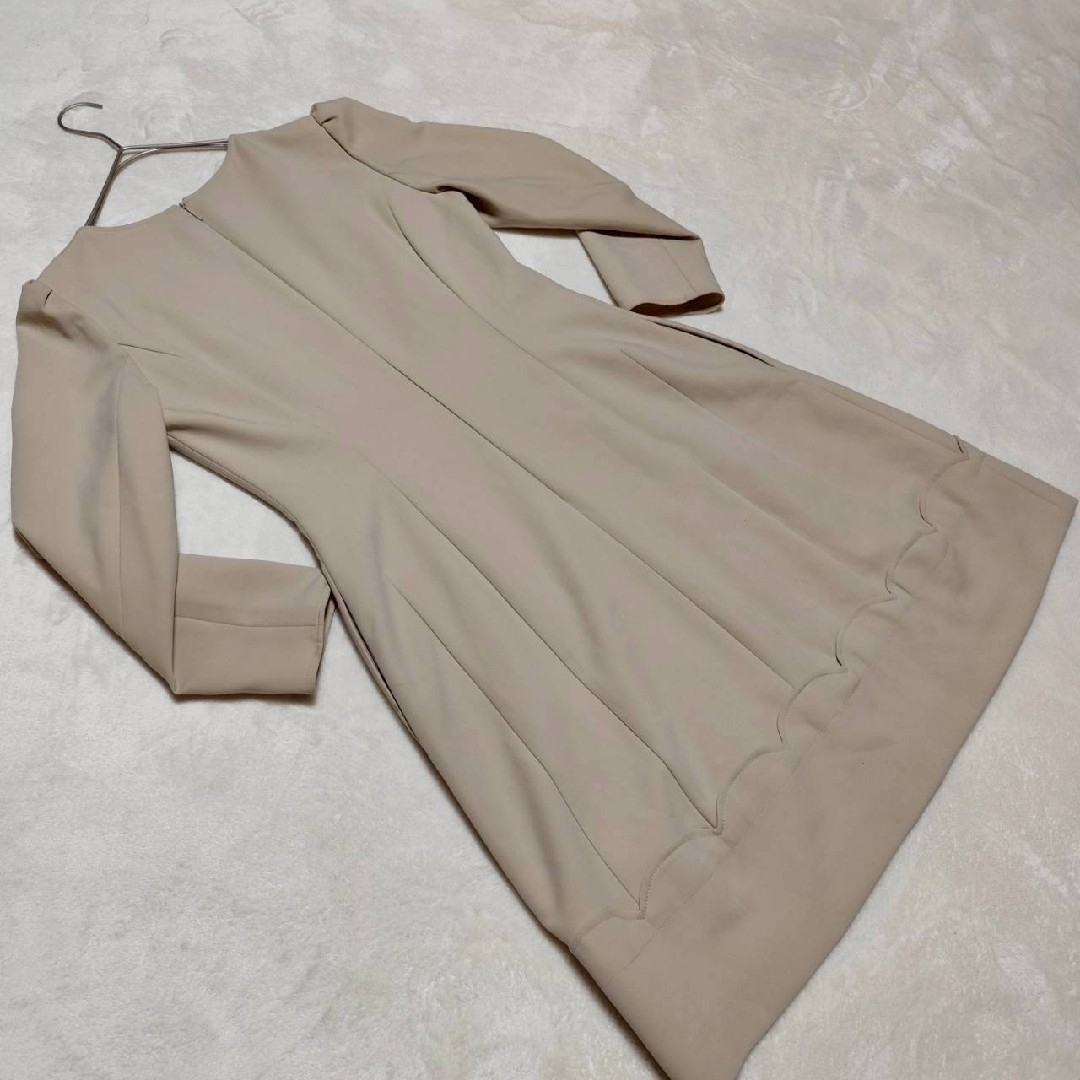 訳あり☆Rene basic ワンピース 長袖 ひざ丈 日本製 ベージュ M 訳あり☆Rene basic ワンピース 長袖 ひざ丈 日本製 ベージュ M