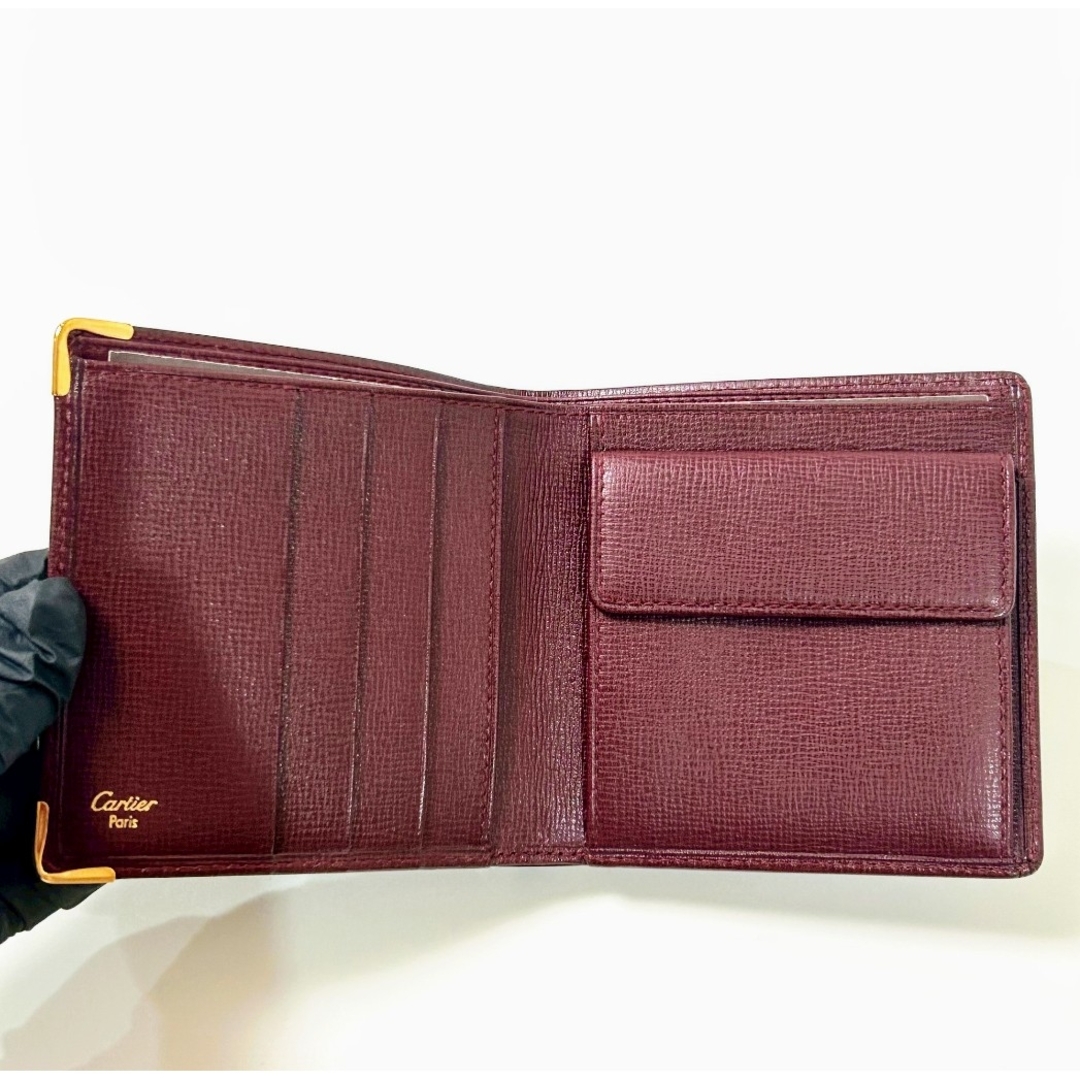 Cartier - 【極美品】Cartier 二つ折り財布 レザー ボルドー Cartier - 【極美品】Cartier 二つ折り財布 レザー ボルドー